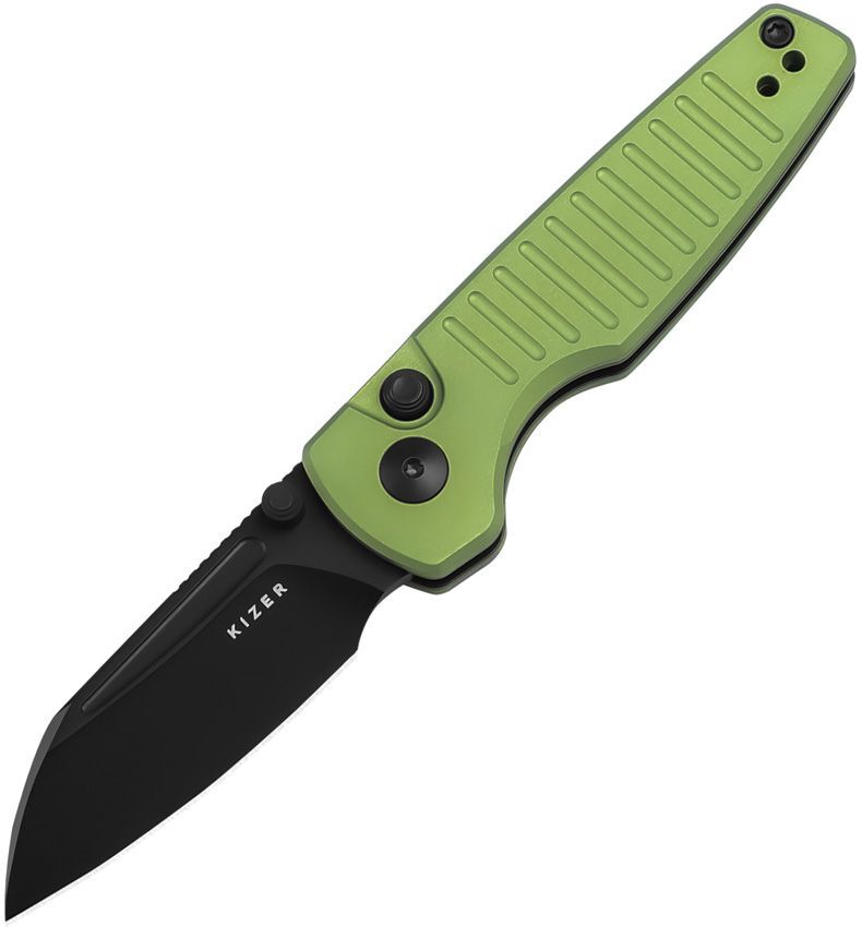 Kizer Parakeet Button Lock Grn AL Folding Knife